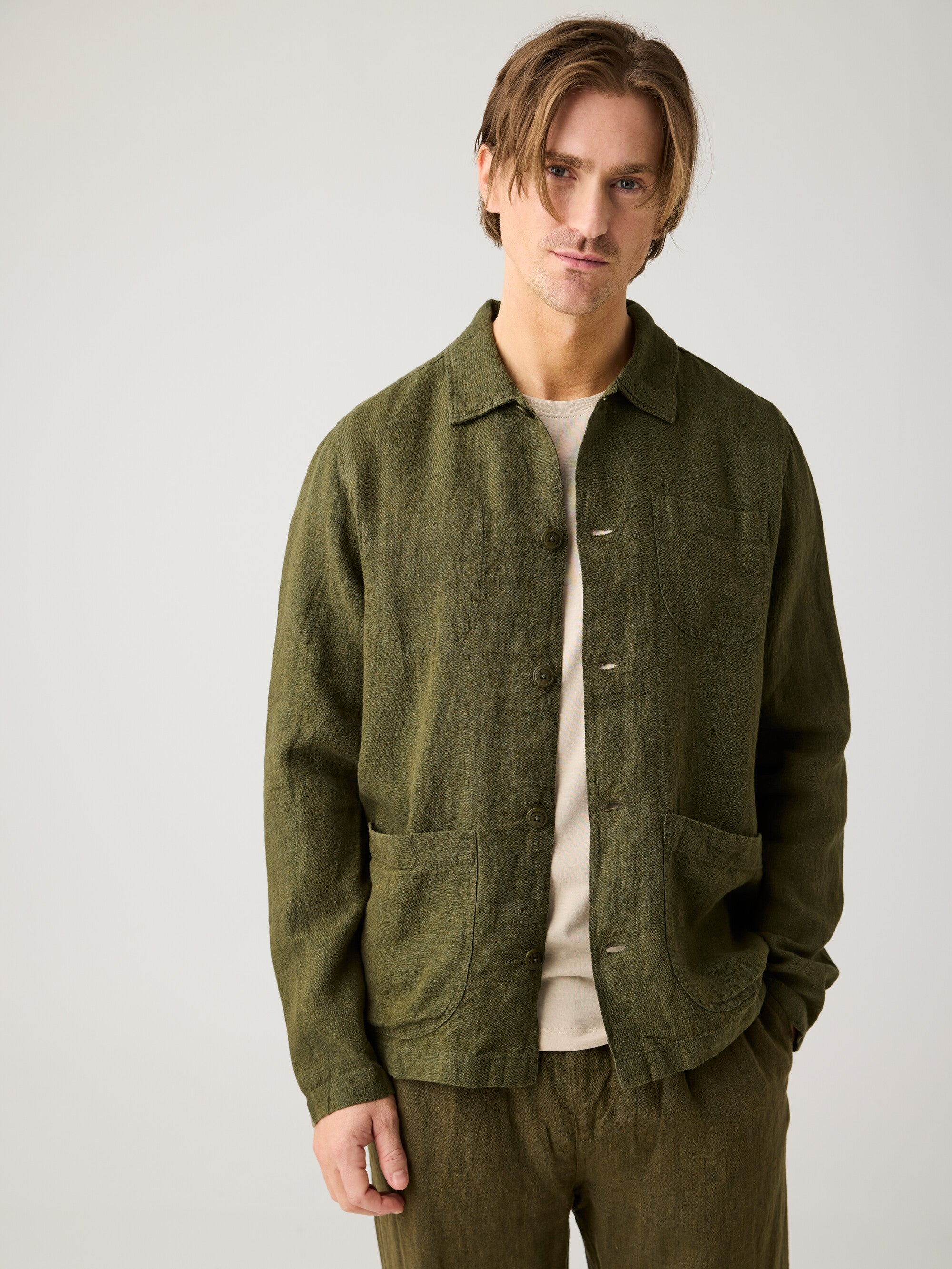 Buy Linen overshirt - Burned Olive - from KnowledgeCotton Apparel®