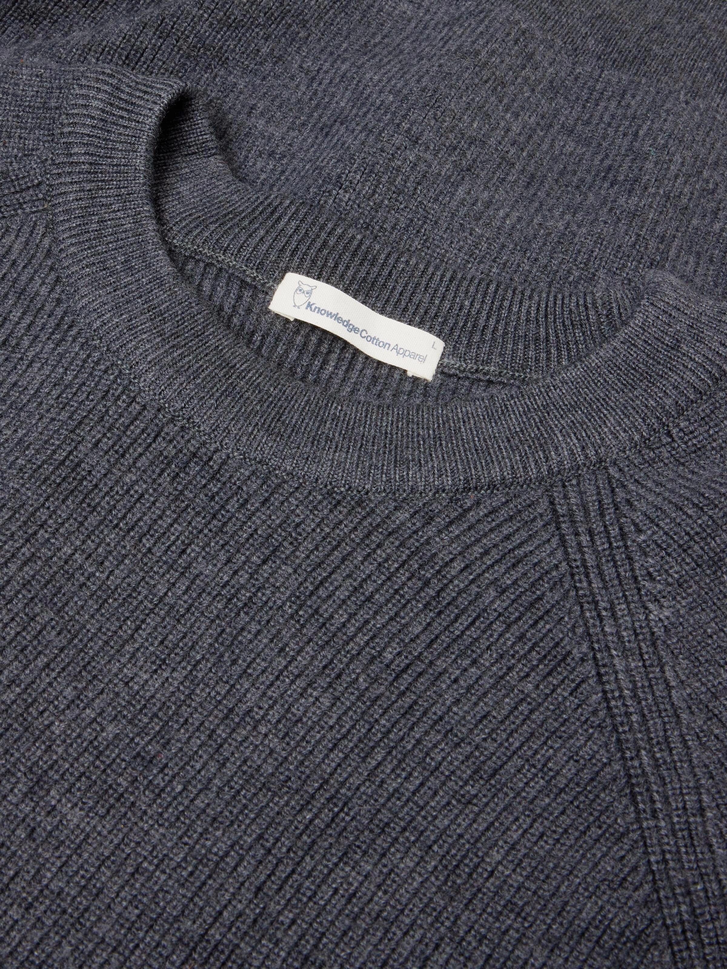 Buy O-neck merino wool rib knit - Dark Grey Melange - from ...